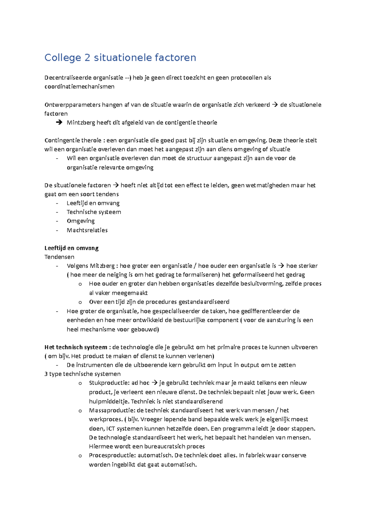 College 2 situationele factoren en configuraties - College 2 ...