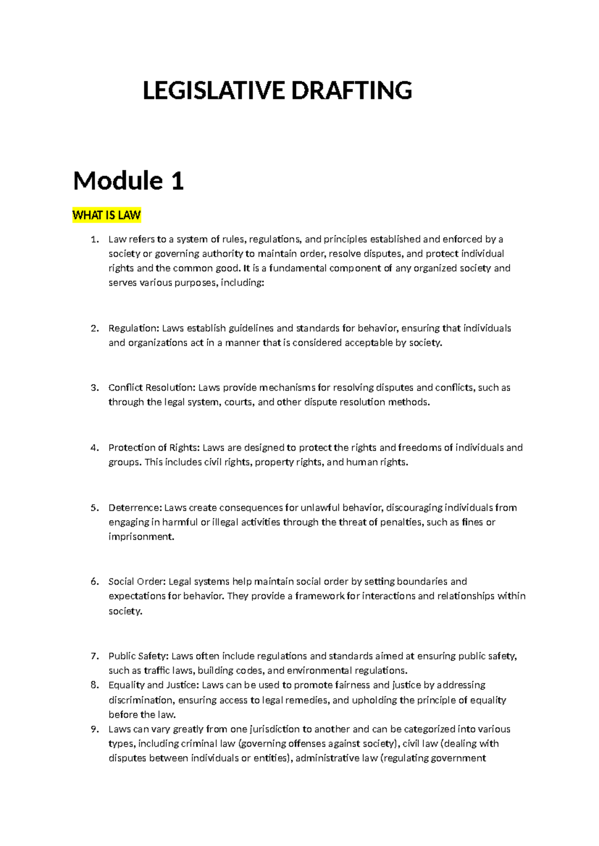 Legislative Drafting - LEGISLATIVE DRAFTING Module 1 WHAT IS LAW Law ...