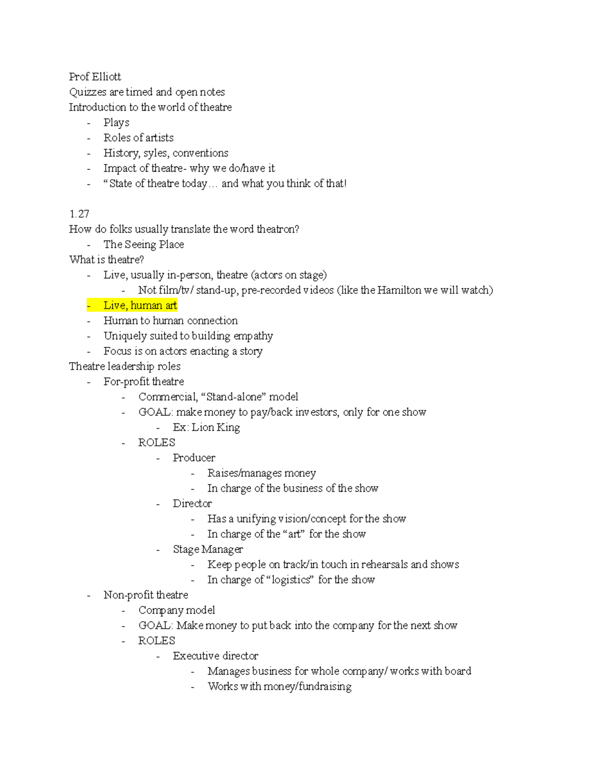 Theatre 102 Notes - Jane Elliott Theater 102A - Prof Elliott Quizzes ...