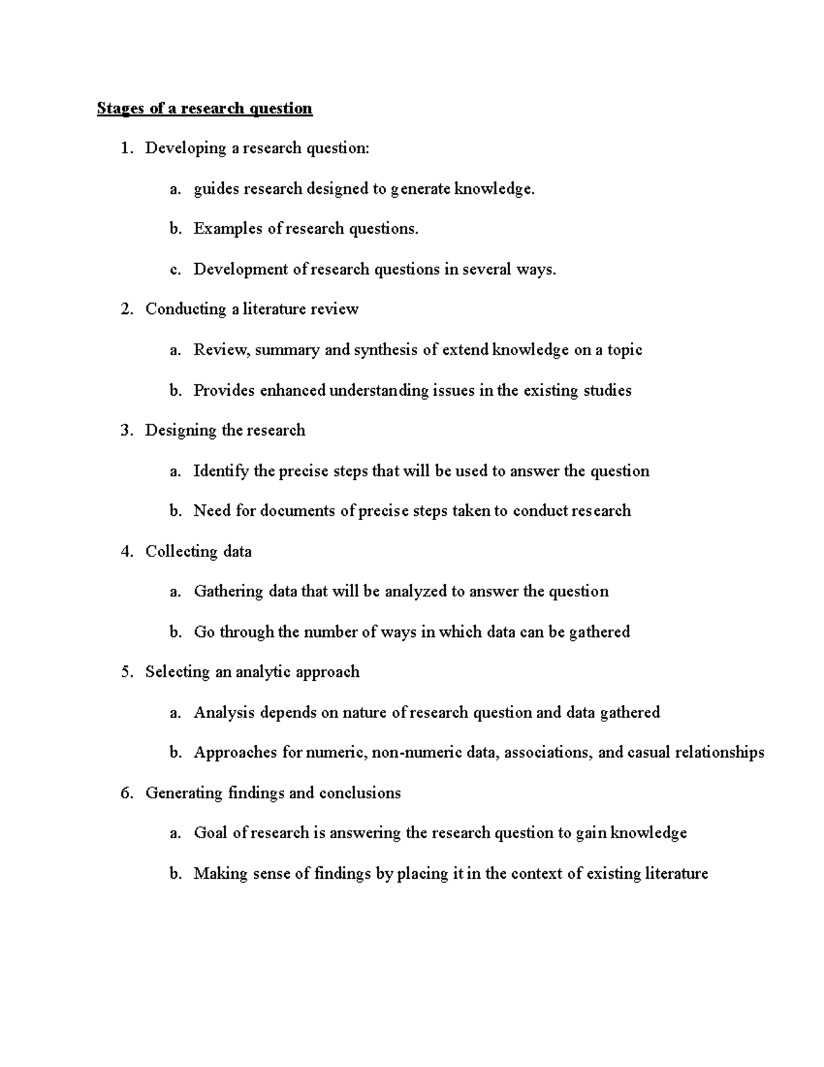 Chapter 1 Lecture Notes - Stages of a research question 1. Developing a ...