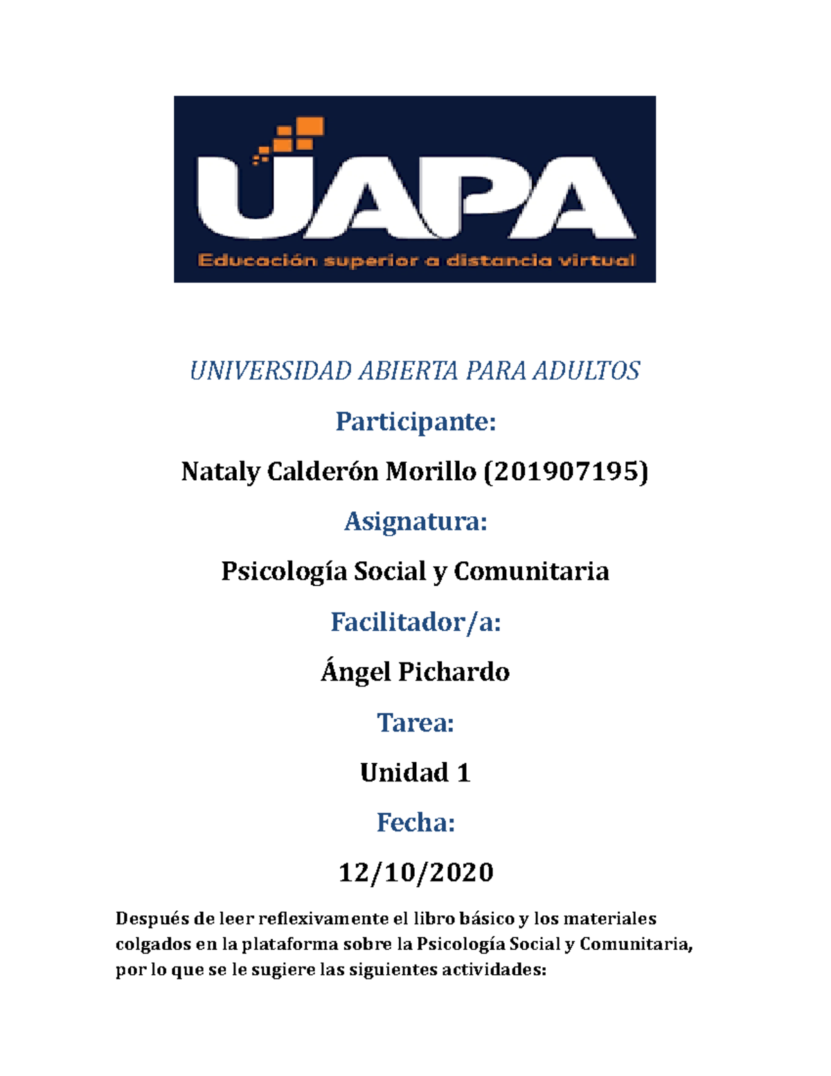 Tarea 1 de Psicologia Social y Comunitaria - UNIVERSIDAD ABIERTA PARA ... Tarea 1 de Psicologia Social y Comunitaria - UNIVERSIDAD ABIERTA PARA ...