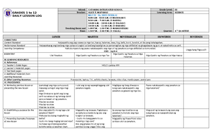 DLL Science 3 Q4 W6 - Daily Lesson Plan - GRADES 1 to 12 DAILY LESSON LOG School: CATANING - Studocu