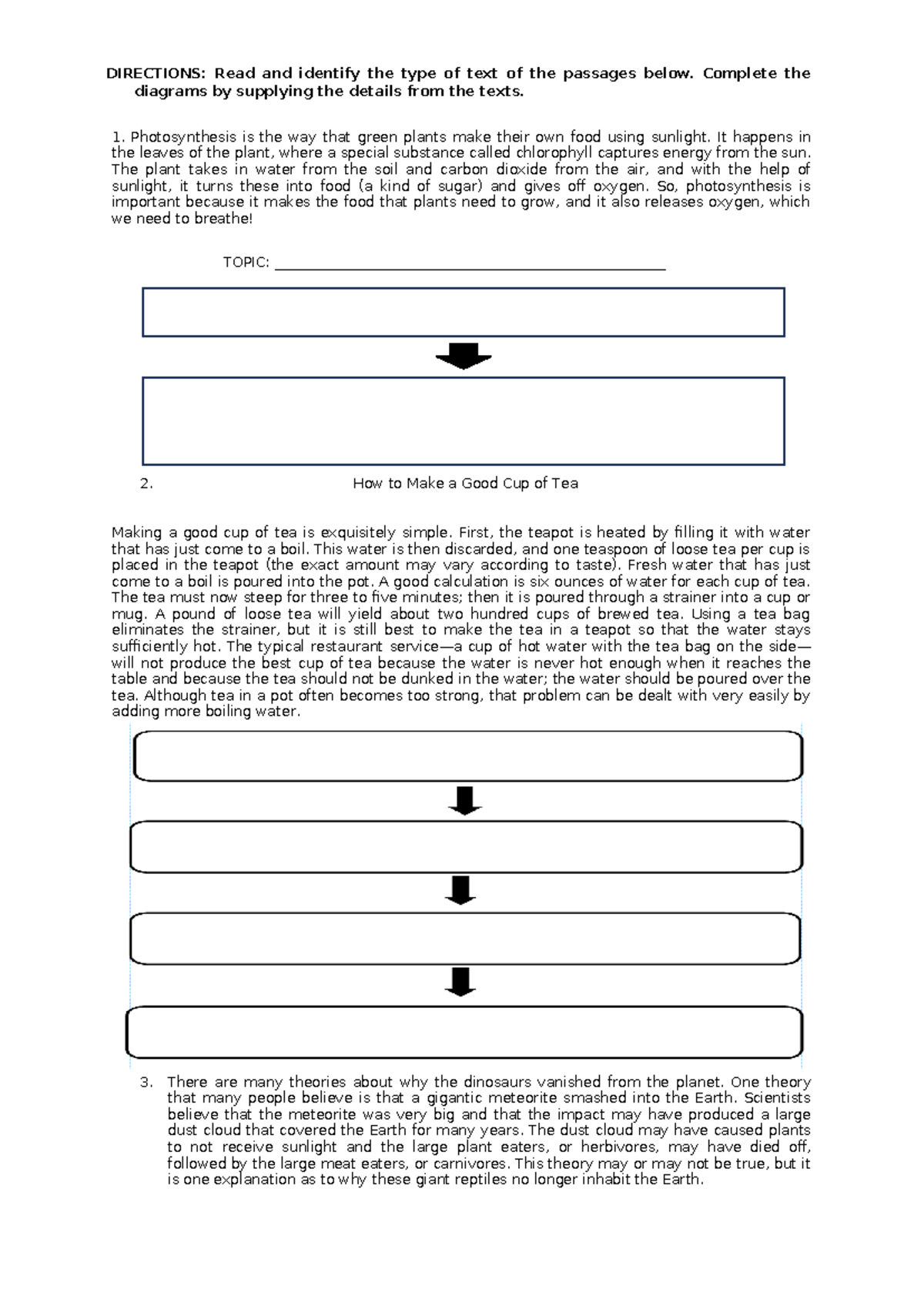 Type of text activity - DIRECTIONS: Read and identify the type of text ...