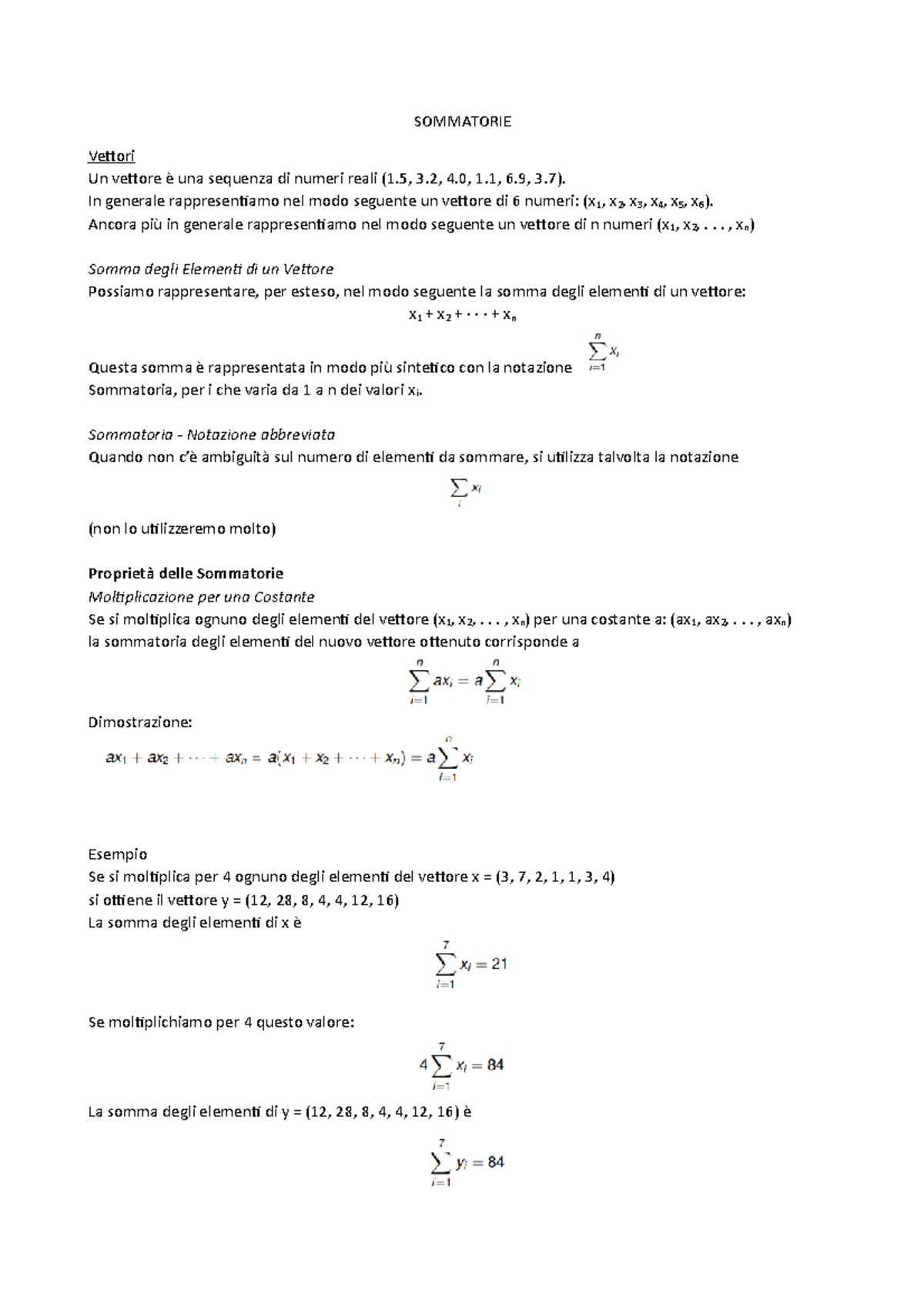 Sommatorie - Appunti delle lezioni con integrazione slide - SOMMATORIE ...