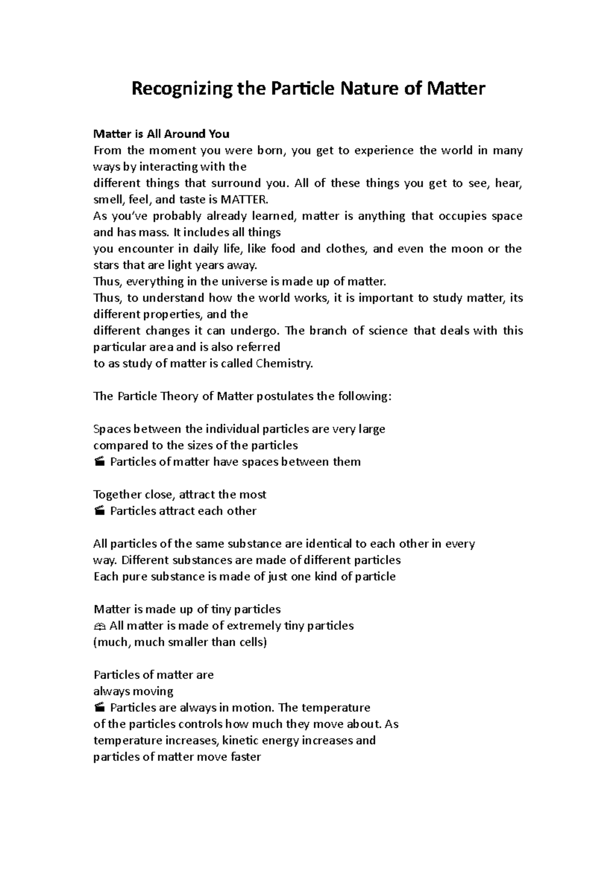 Recognizing the Particle Nature of Matter - All of these things you get ...