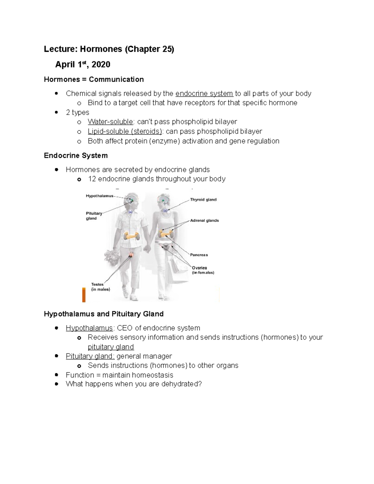 Hormones lecture - Lecture: Hormones (Chapter 25) April 1st, 2020 ...