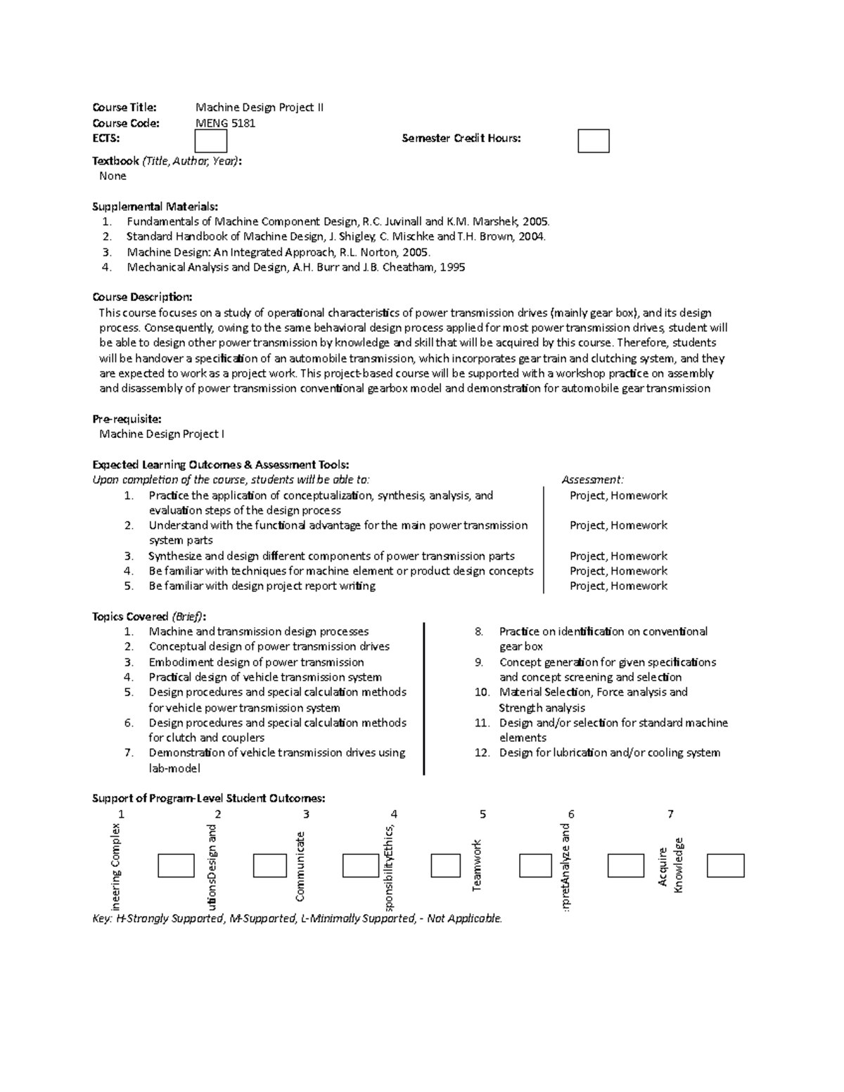 Machine Design Project II Syllabus - Course Title: Machine Design ...