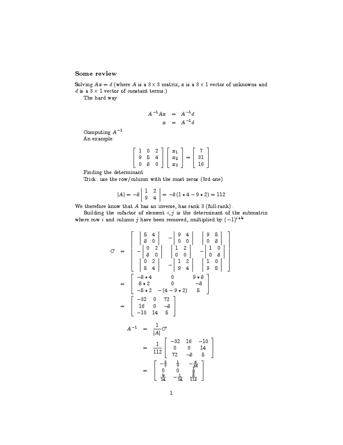 December 4 - dec4 - Some review Solving Ax = d (where A is a 3 3 matrix ...