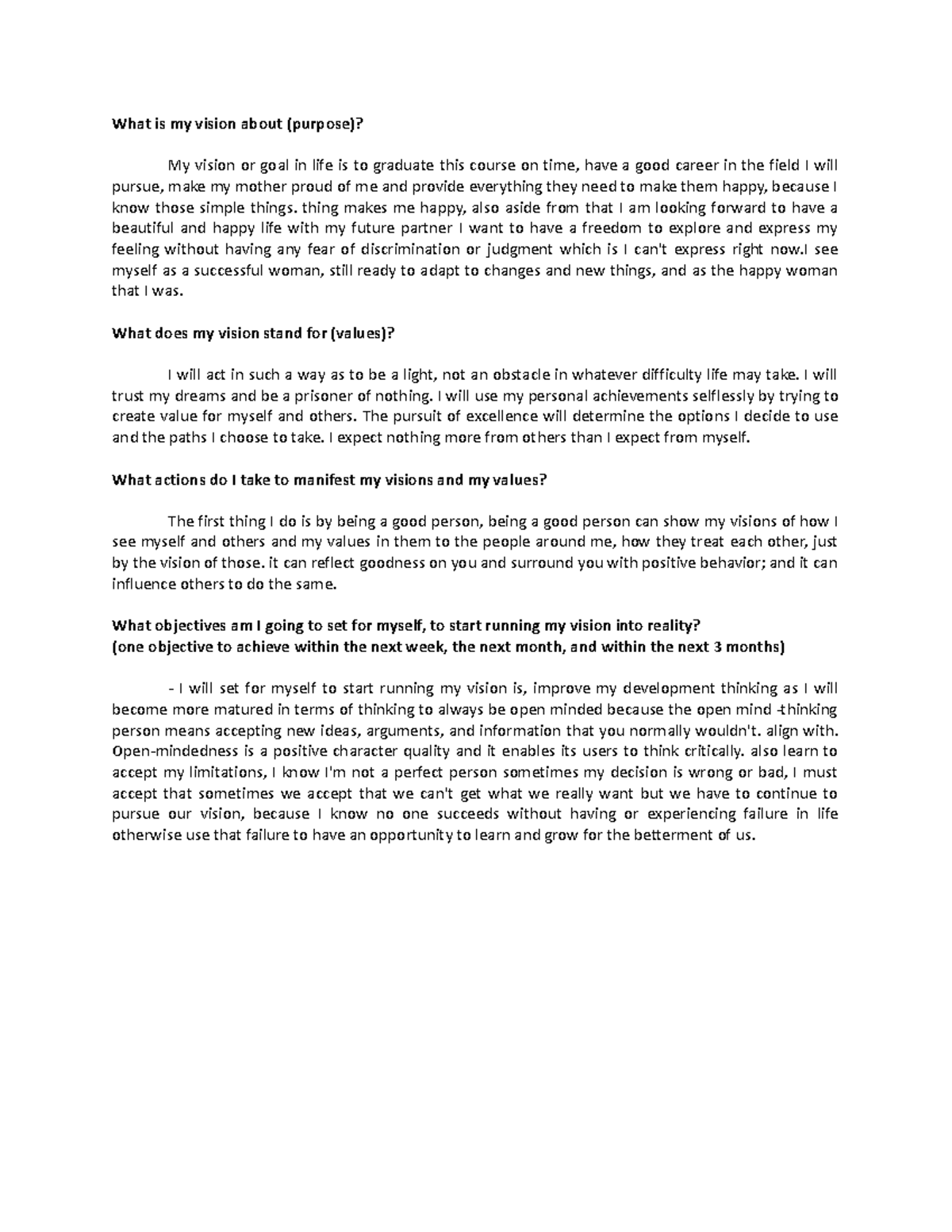 Our Personal Vison 1 - None - What is my vision about (purpose)? My ...