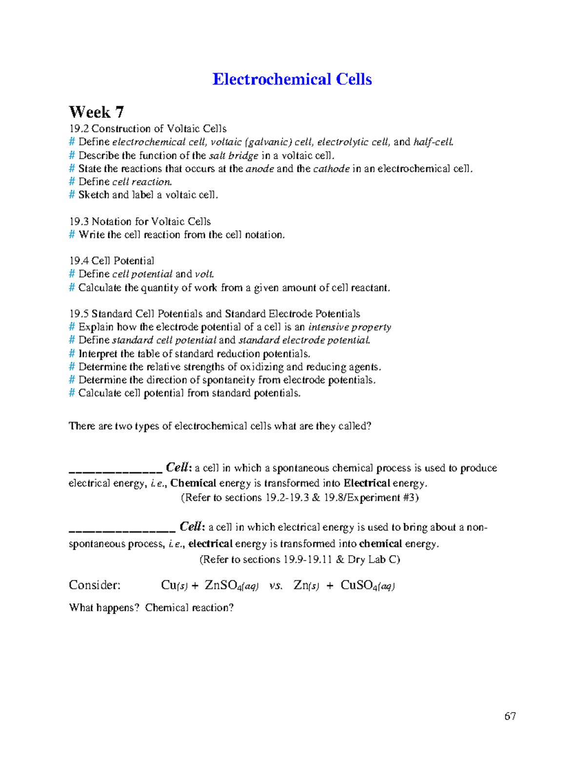 Guided Reading 7 - Electrochem Part2 - Week 7 - Electrochemical Cells ...