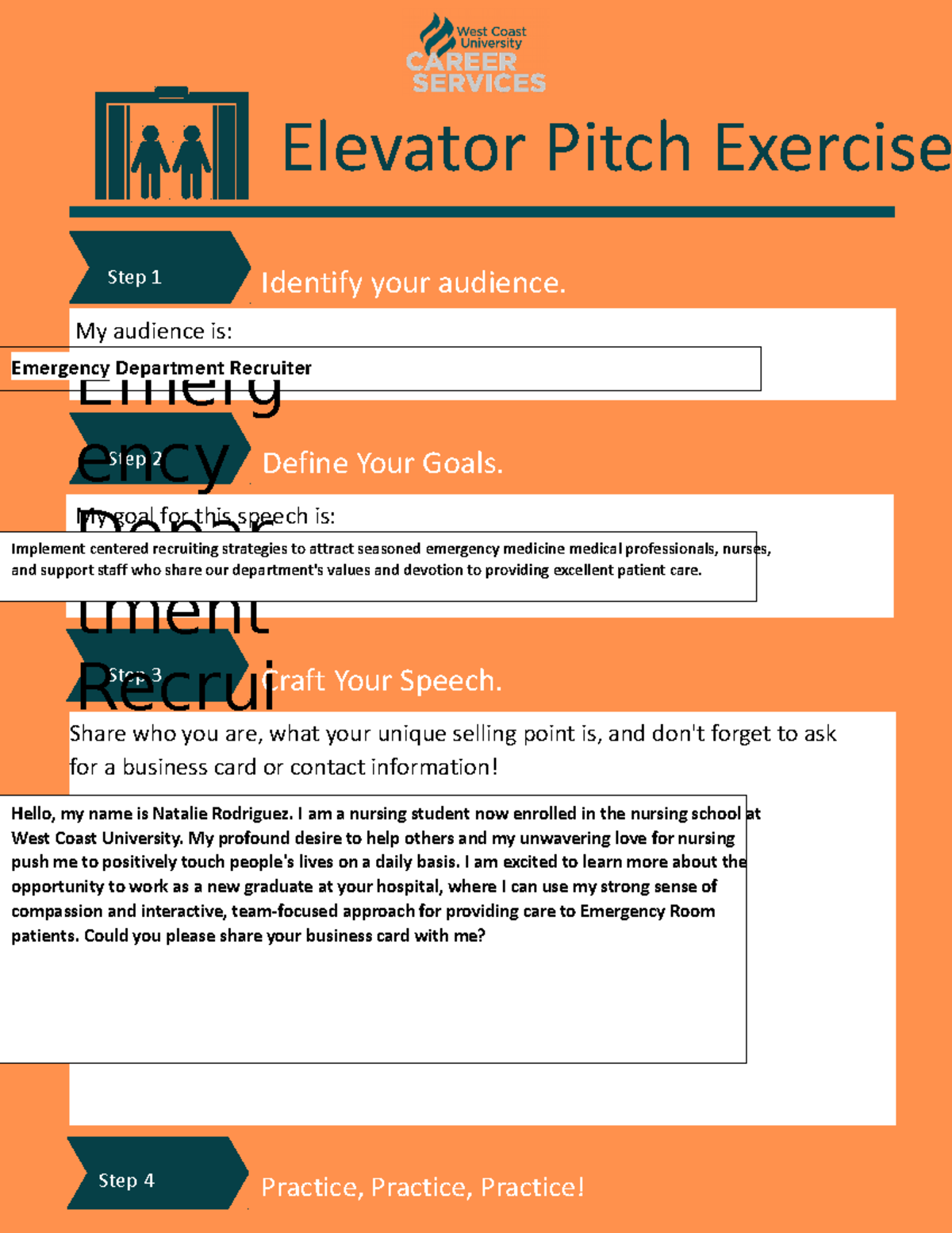 Elevator Pitch Exercise Sheet - Elevator Pitch Exercise Step 1 Step 2 ...