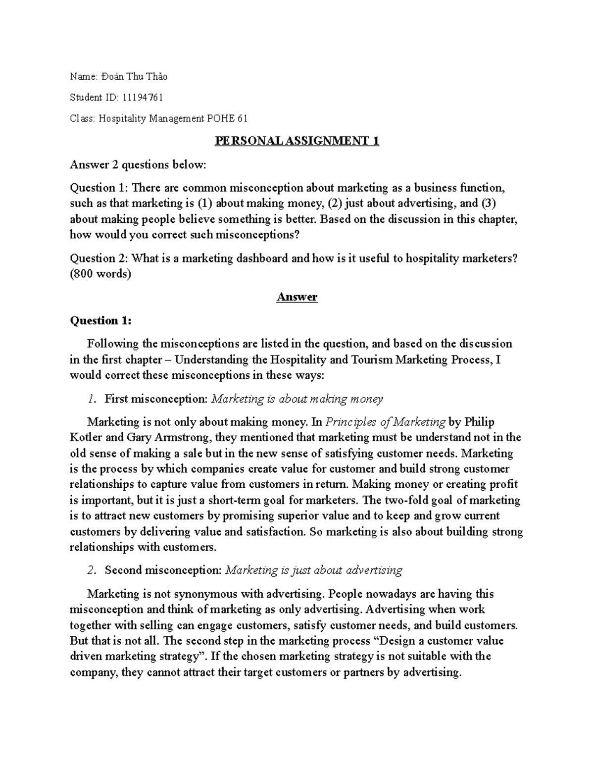 Personal Assignment 1 - Đoàn Thu Thảo - 11194761 - Name: Đoàn Thu Thảo ...