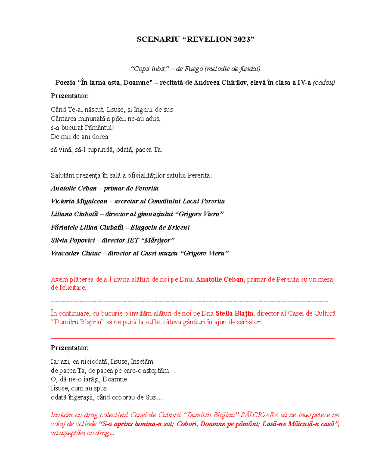 Scenariu 2023 - SCENARIU “REVELION 2023” “Copil iubit” – de Fuego ...