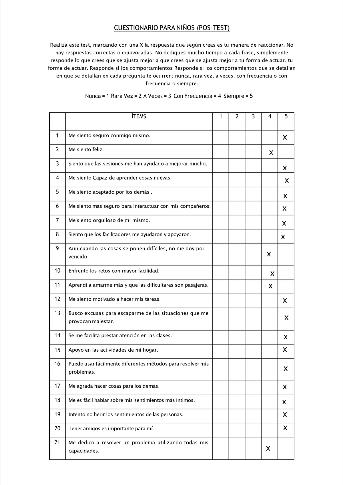 POS-TEST (1) - POS-TEST (1) - CUESTIONARIO PARA NIÑOS (POS-TEST ...