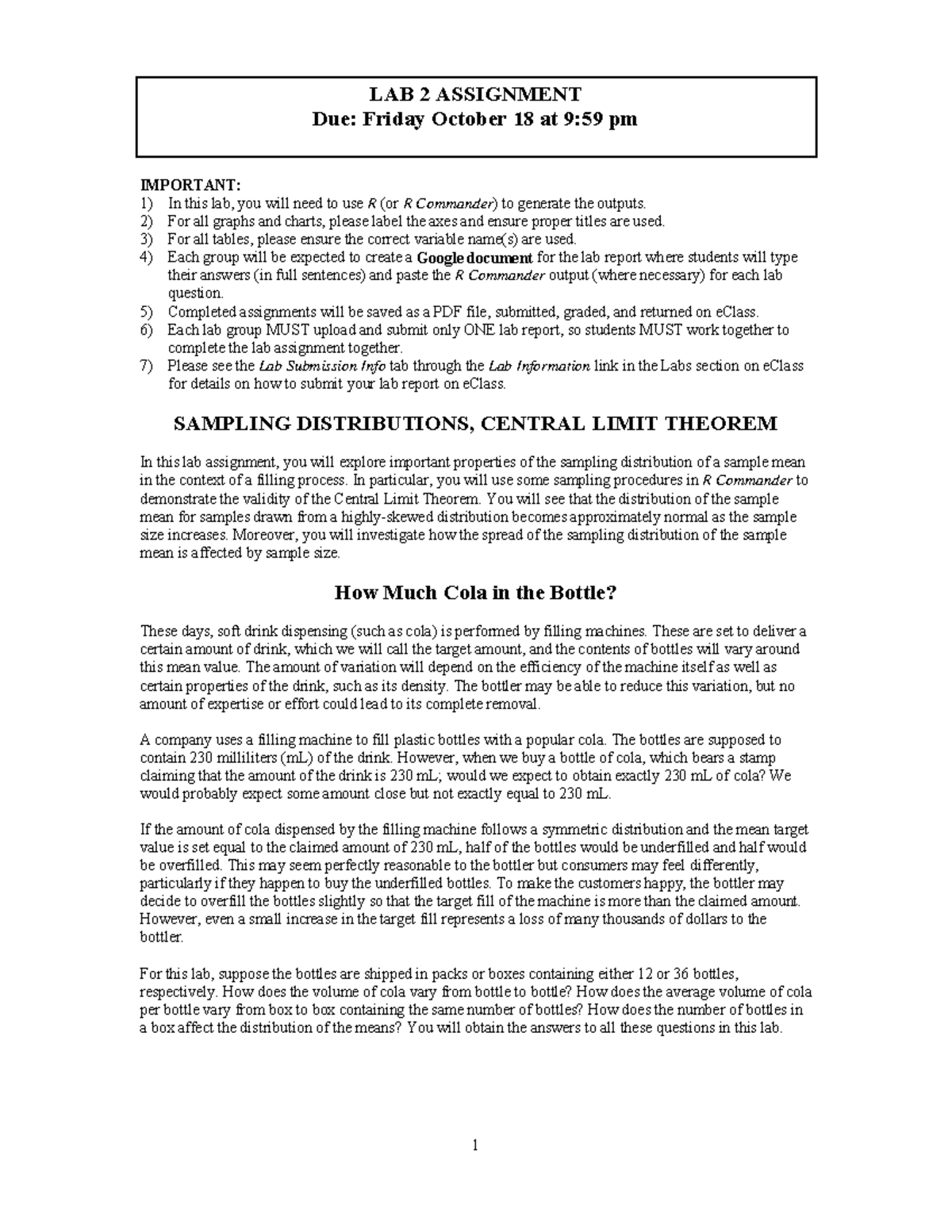 Lab2 - lab - LAB 2 ASSIGNMENT Due: Friday October 18 at 9:59 pm IMPORTANT: In this lab, you will ...