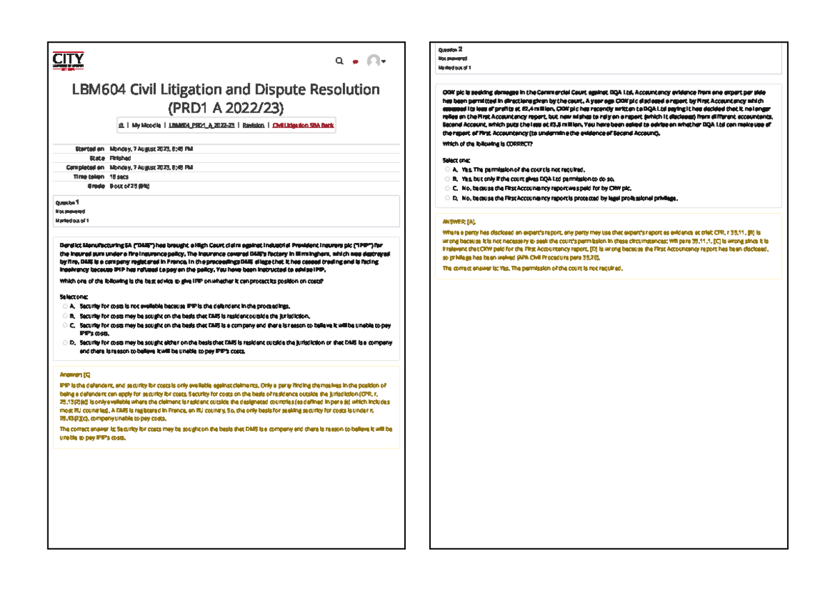 Civil SBA MCQ Questions - LBM604 Civil Litigation and Dispute ...