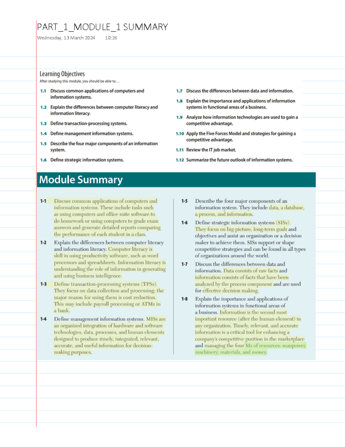 INF1505 - PART 1 Module 1 Summary - INF1505 - PART_1_MODULE_1 SUMMARY Wednesday, 13 March 2024 ...