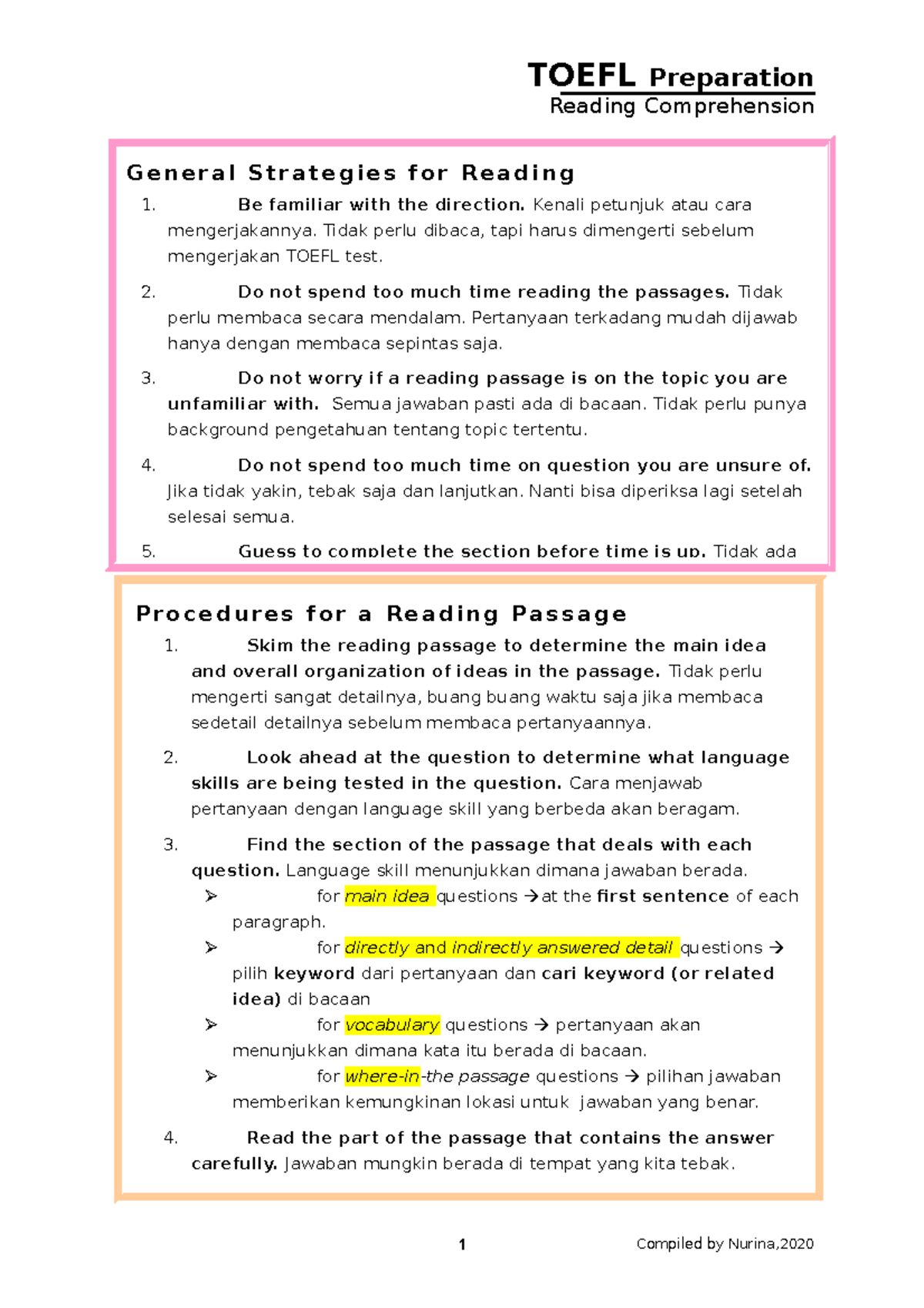 Latihan Reading - G e n e r a l S t r a t e g i e s f o r R e a d i n g ...