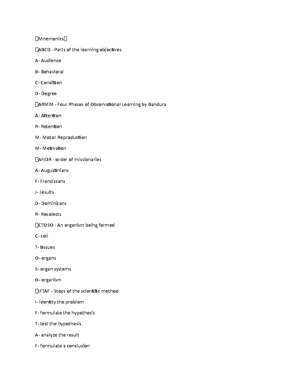 LET Reviewer 2022 A. 1 - 🐀Mnemonics🐀 🐀ABCD - Parts of the learning ...