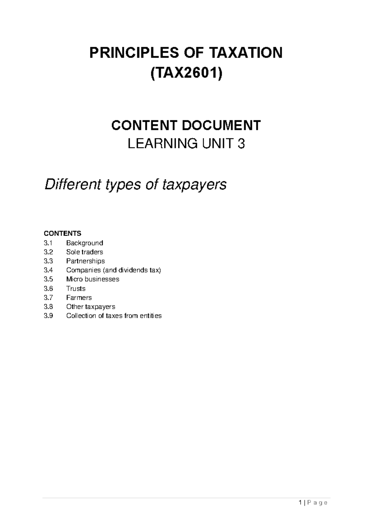 TAX2601 LU3 2024 content - PRINCIPLES OF TAXATION (TAX2601) CONTENT ...
