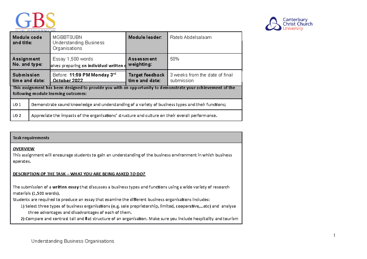 Essay - Assignment Brief and Guide UBO - Assignment task This ...