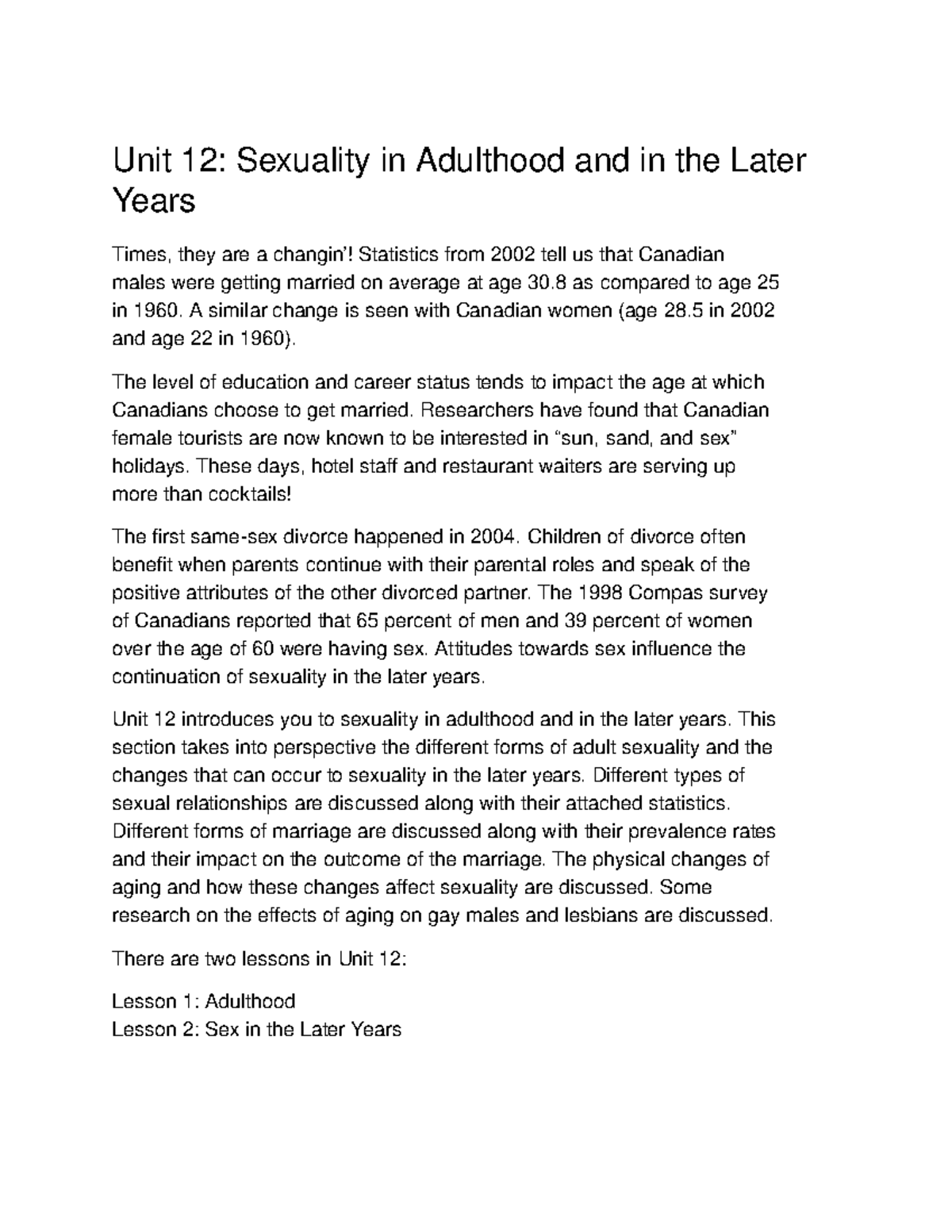 Unit 12 Study Guide - Unit 12: Sexuality in Adulthood and in the Later ...