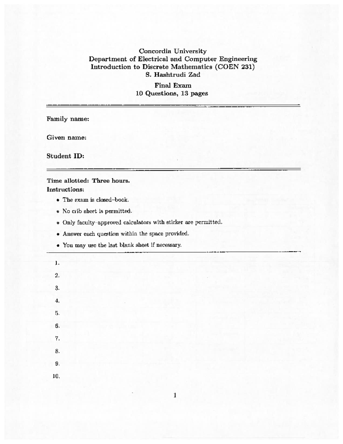 COEN-231-Final previous exam - COEN 231 - Studocu