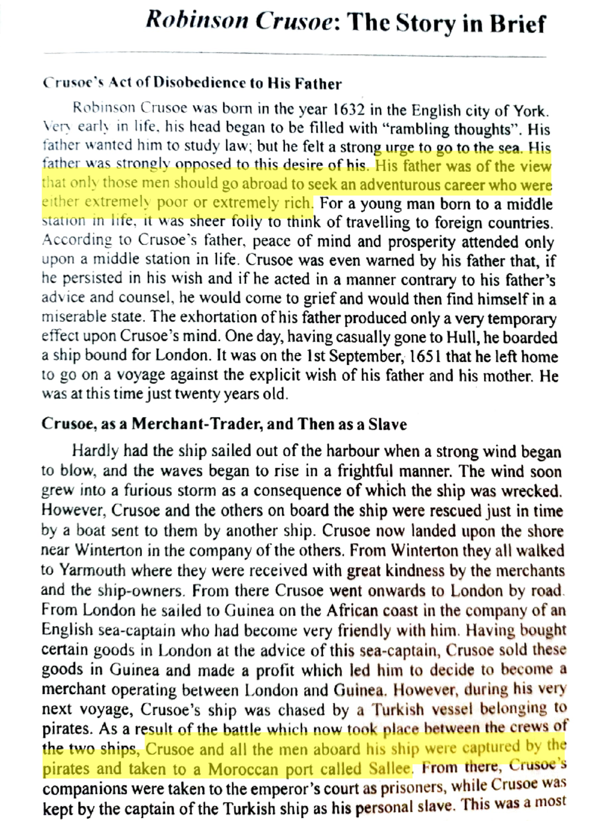 Summary Robinson Crusoe - Robinson Crusoe: The Story in Brief Crusoc's ...