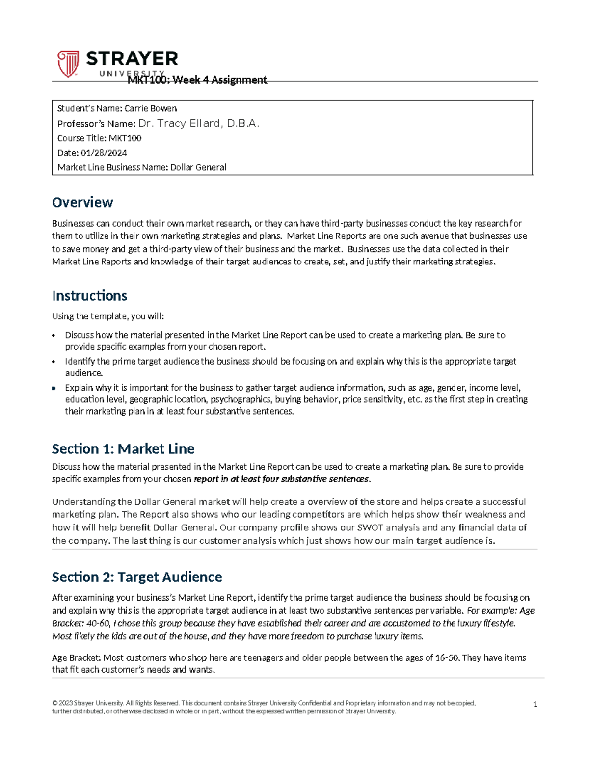 MKT100 Week 4 Assignment Template 1 - MKT100: Week 4 Assignment © 2023 Strayer University. All ...