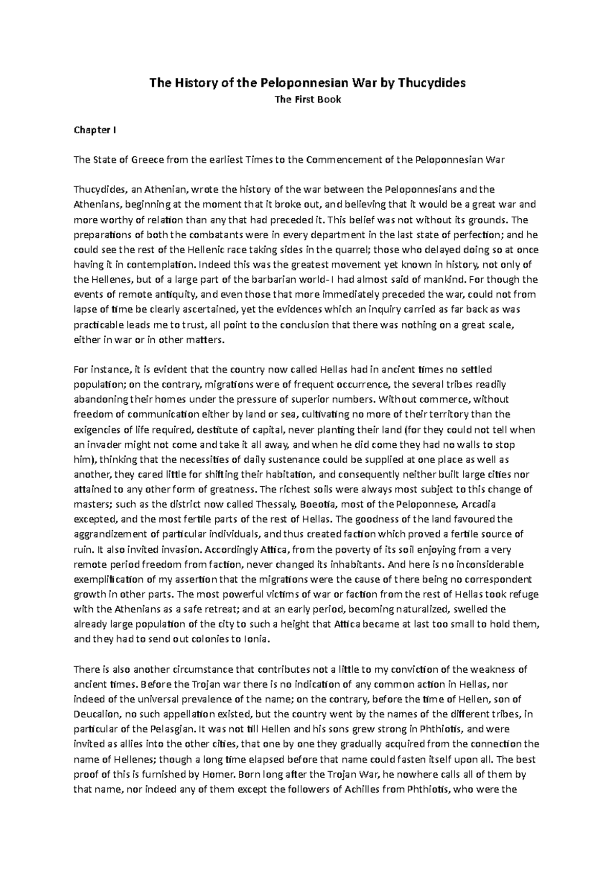 The First Book - Summary History of the Peloponnesian War - The History ...