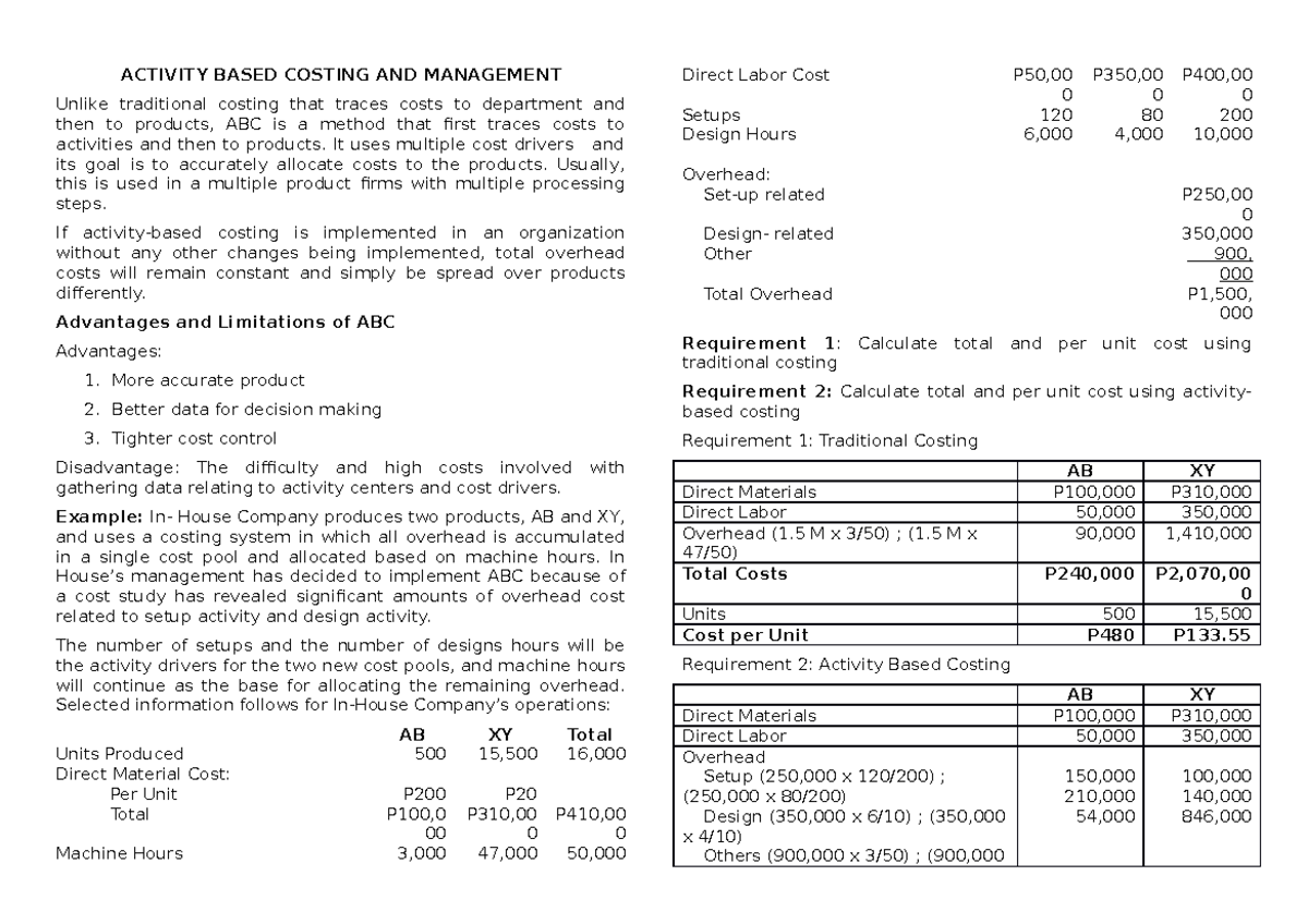 ABC System AND Standard Costing - ACTIVITY BASED COSTING AND MANAGEMENT ...