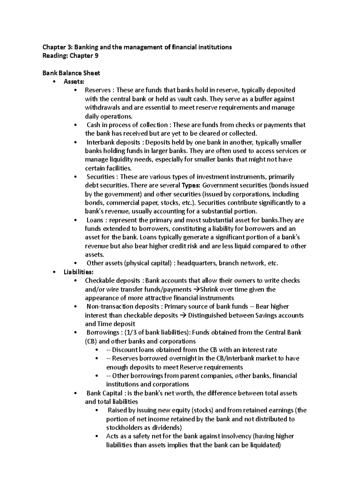 Overview - Lecture 3 - Chapter 3: Banking and the management of ...