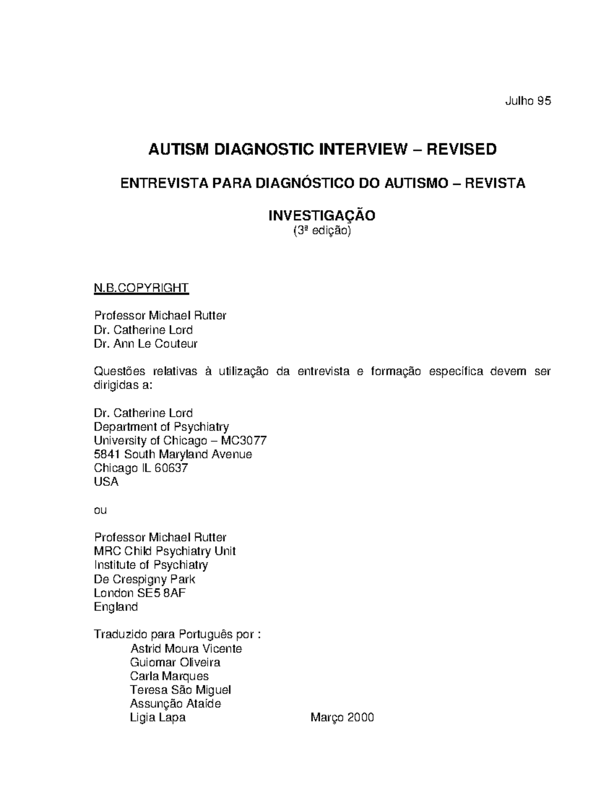 Autism Diagnostic Interview-Revised (ADI-R) manual - Julho 95 AUTISM ...