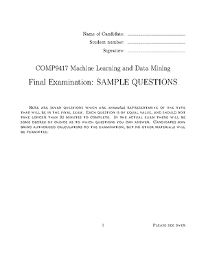 COMP9417 - UNSW Sydney - Machine Learning and Data Mining - Studocu