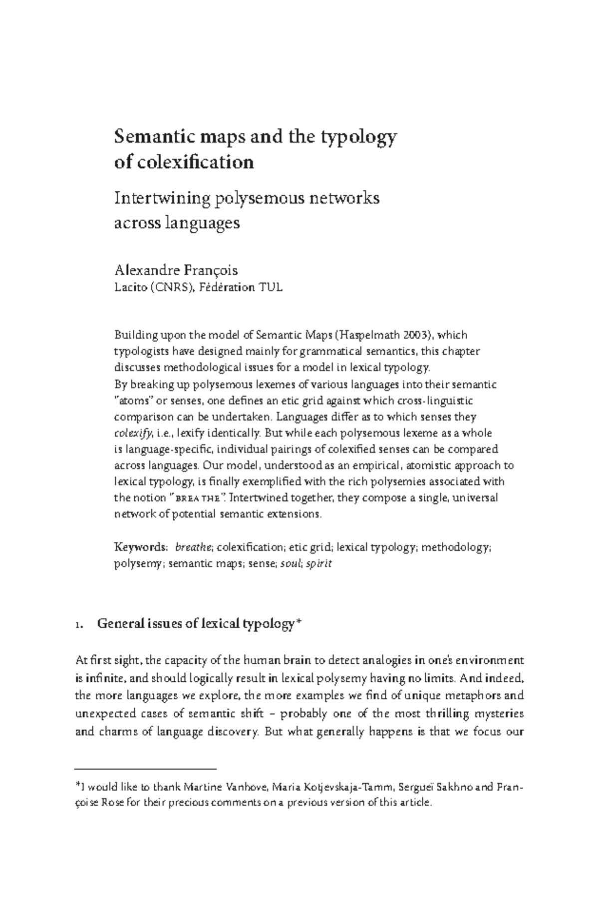 François 2008 - Semantic maps and the typology of colexification ...