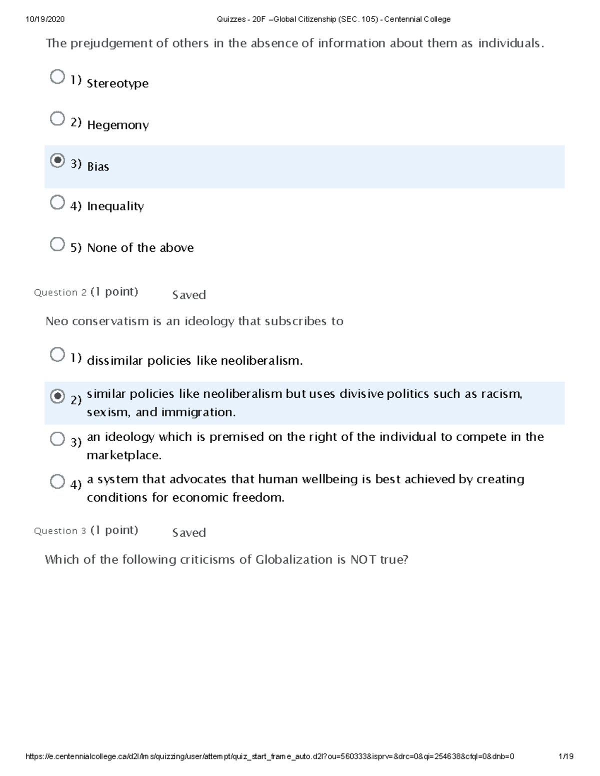 Global citizenship term test 1 - Question 2 (1 point) Question 3 (1 ...
