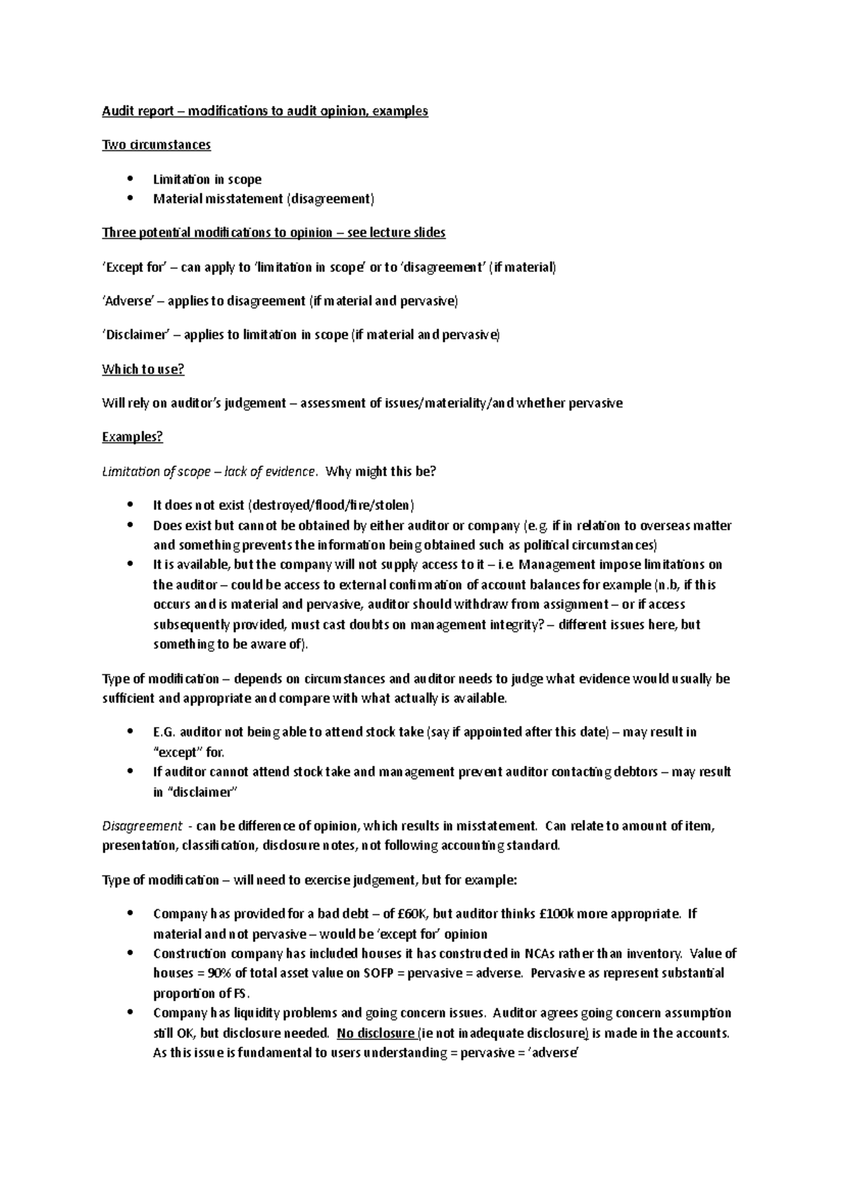 Audit report examples and more info - handout - Audit report ...