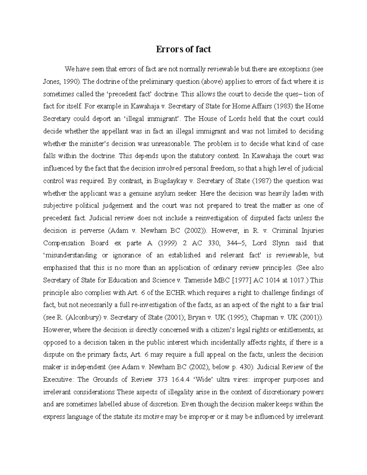 Errors of fact - The doctrine of the preliminary question (above ...