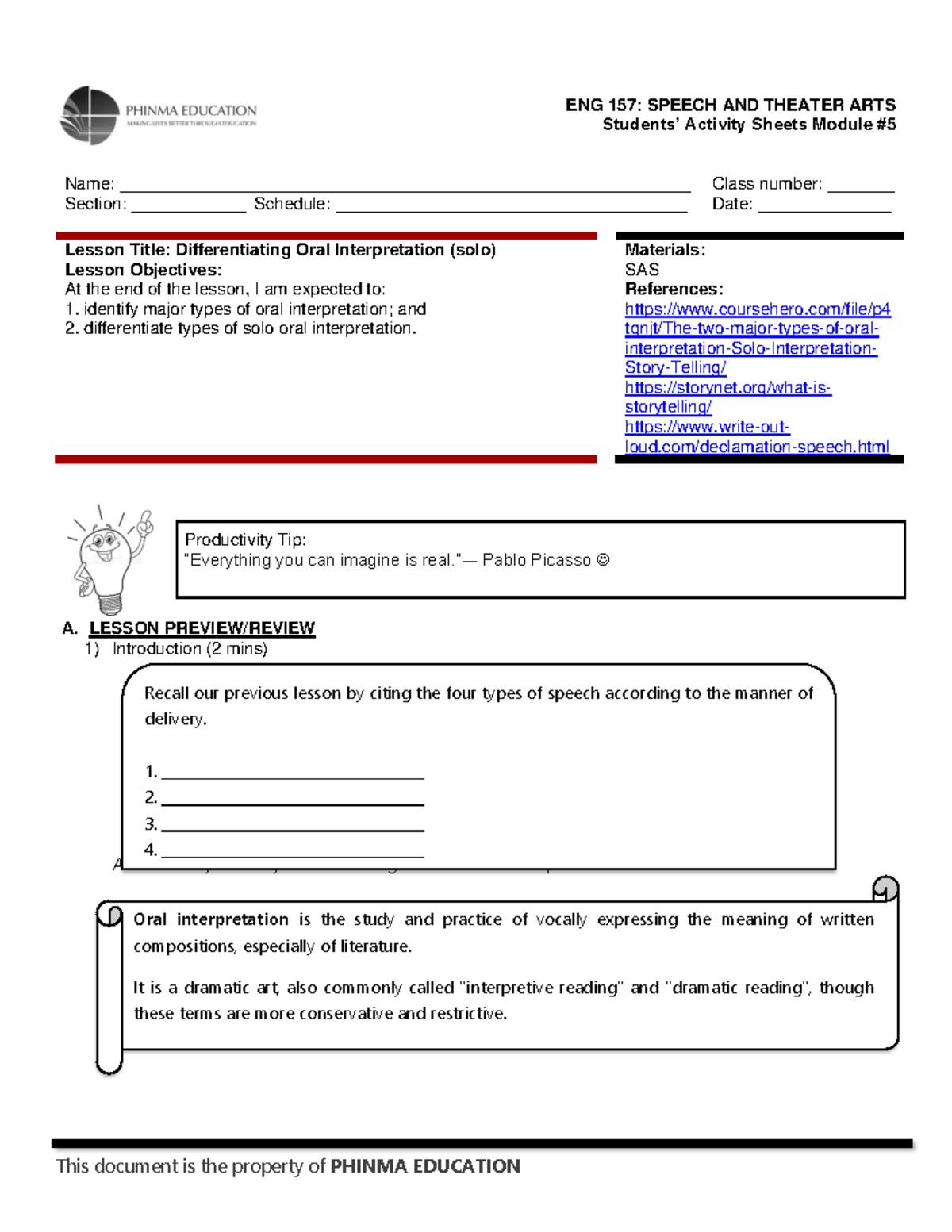 SAS#5 - ENG157 - asd - Students’ Activity Sheets Module # Name: - Studocu