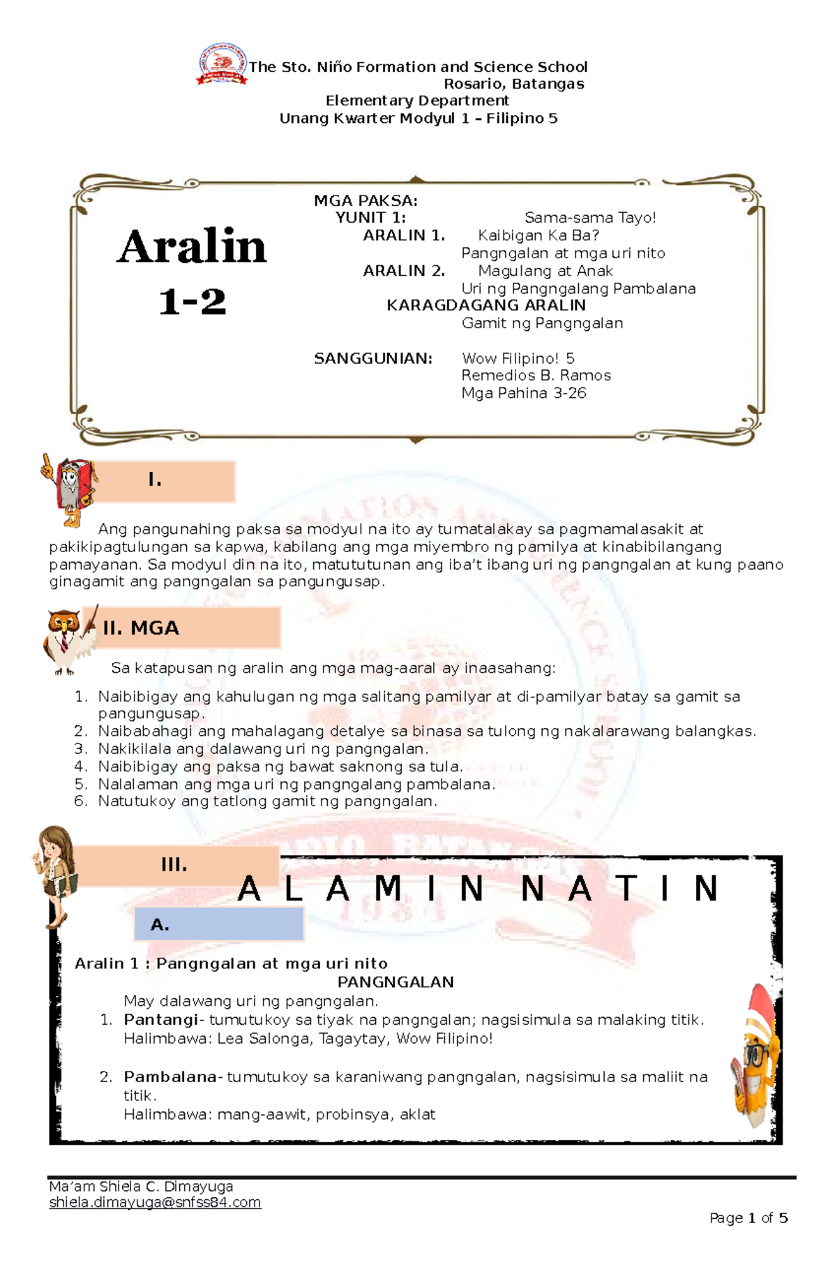 Unang Kwarter Module 1-Filipino 5 - Rosario, Batangas Elementary ...