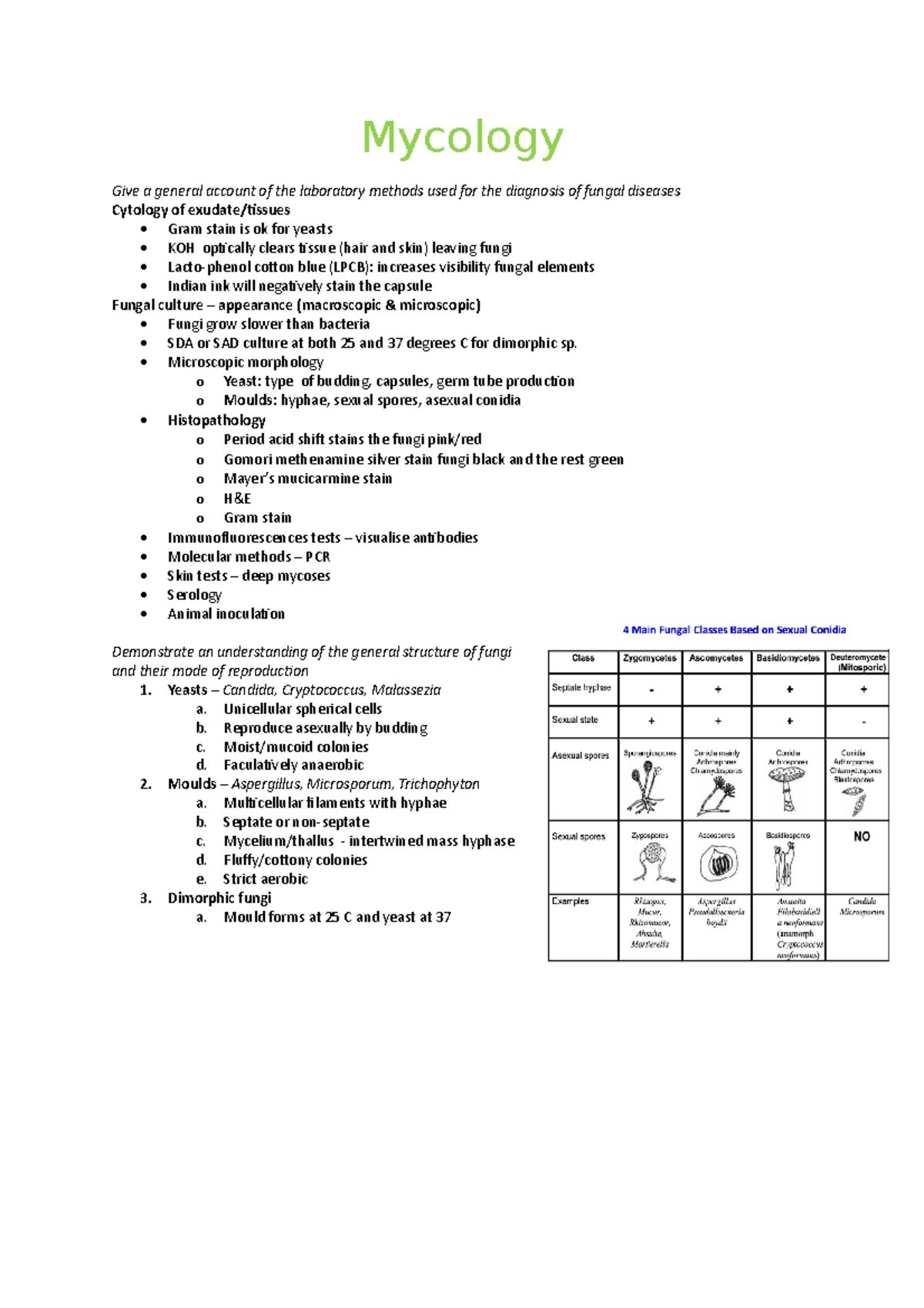 Mycology - Mycology Give a general account of the laboratory methods ...