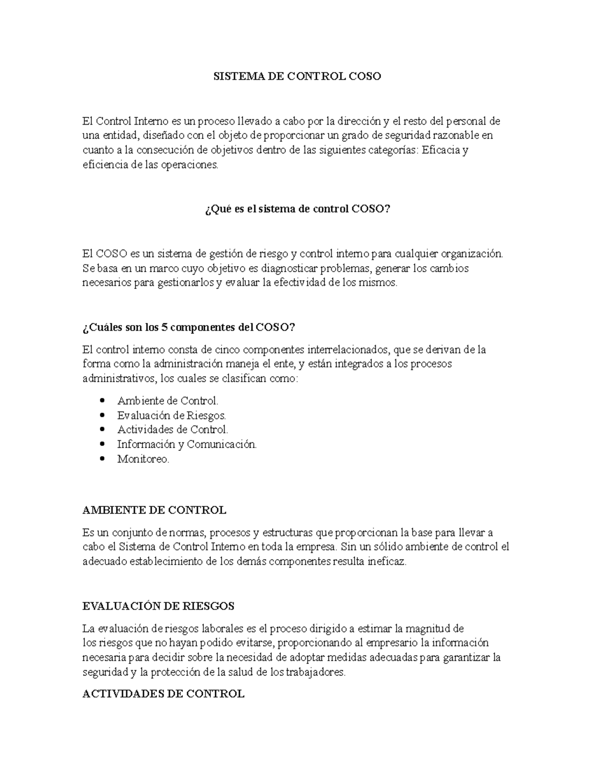 Sistema DE Control COSO - SISTEMA DE CONTROL COSO El Control Interno es ...