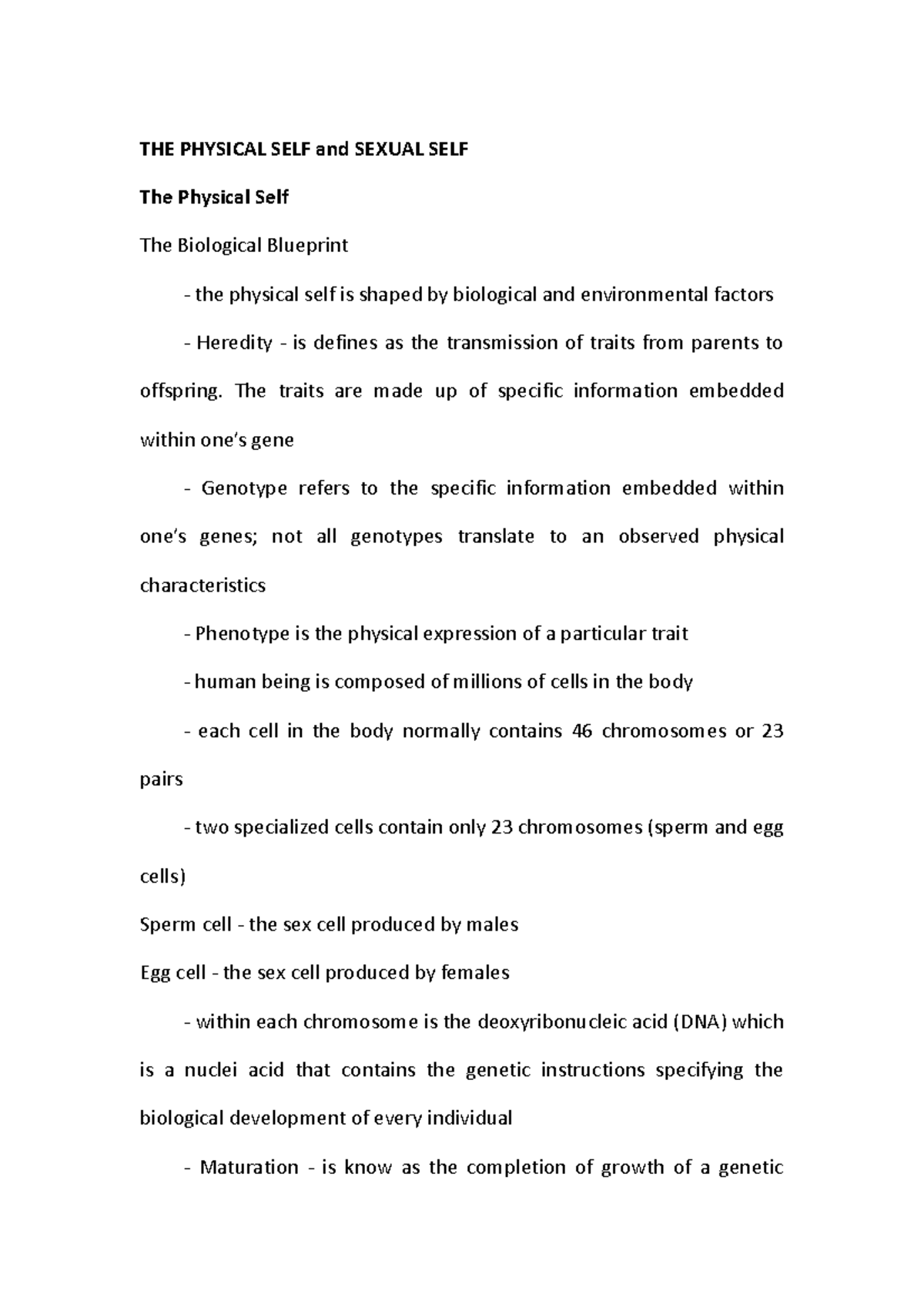 GE US physical self - Understanding the self - THE PHYSICAL SELF and SEXUAL SELF The Physical ...