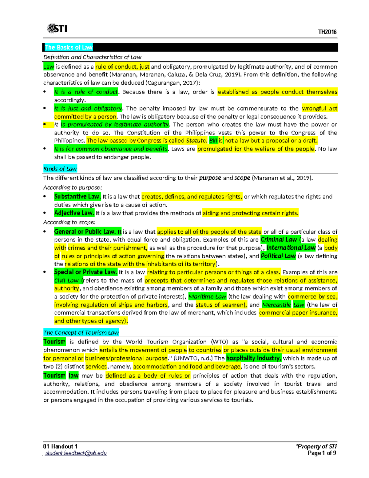 01 Handout 1(legal aspect)pdf - 01 Handout 1 *Property of STI ...