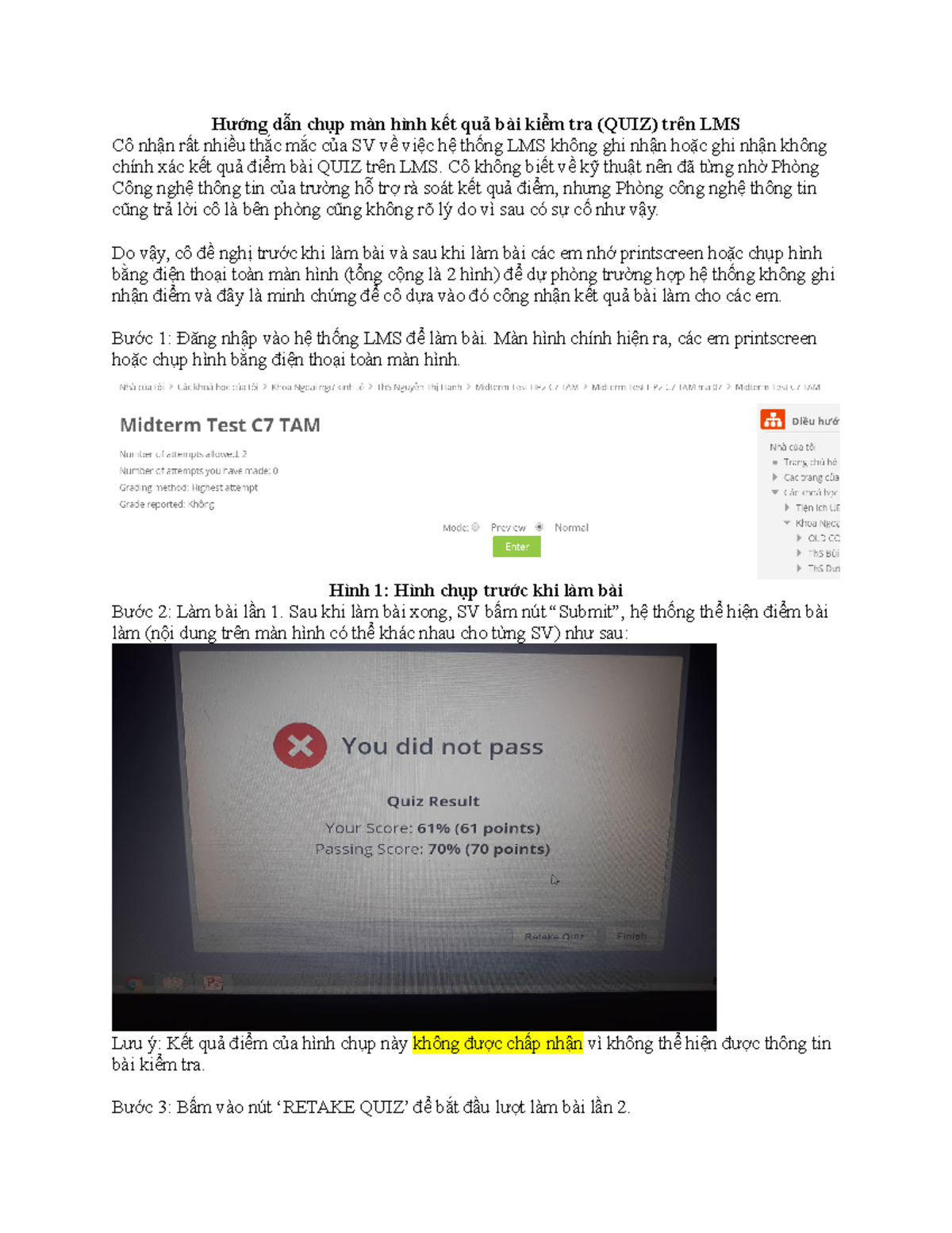 Huong dan chup man hinh luc lam bài QUIZ tren LMS - Hướng dẫn chụp màn hình kết quả bài kiểm tra ...