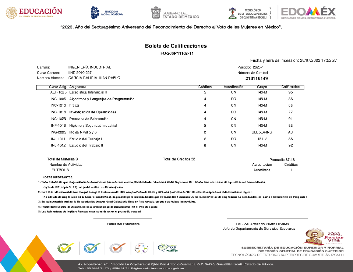 Boleta - APUNTE - Boleta de Calificaciones FO-205P11102-11 Fecha y hora ...