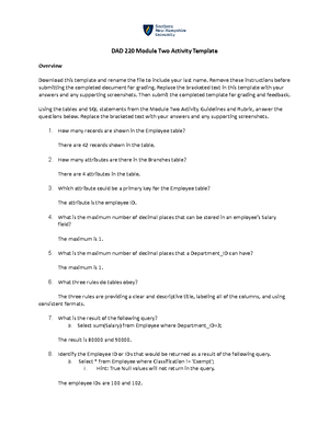 DAD 220 Module Four Major Activity Template - DAD 220 Module Four Major Activity Template ...