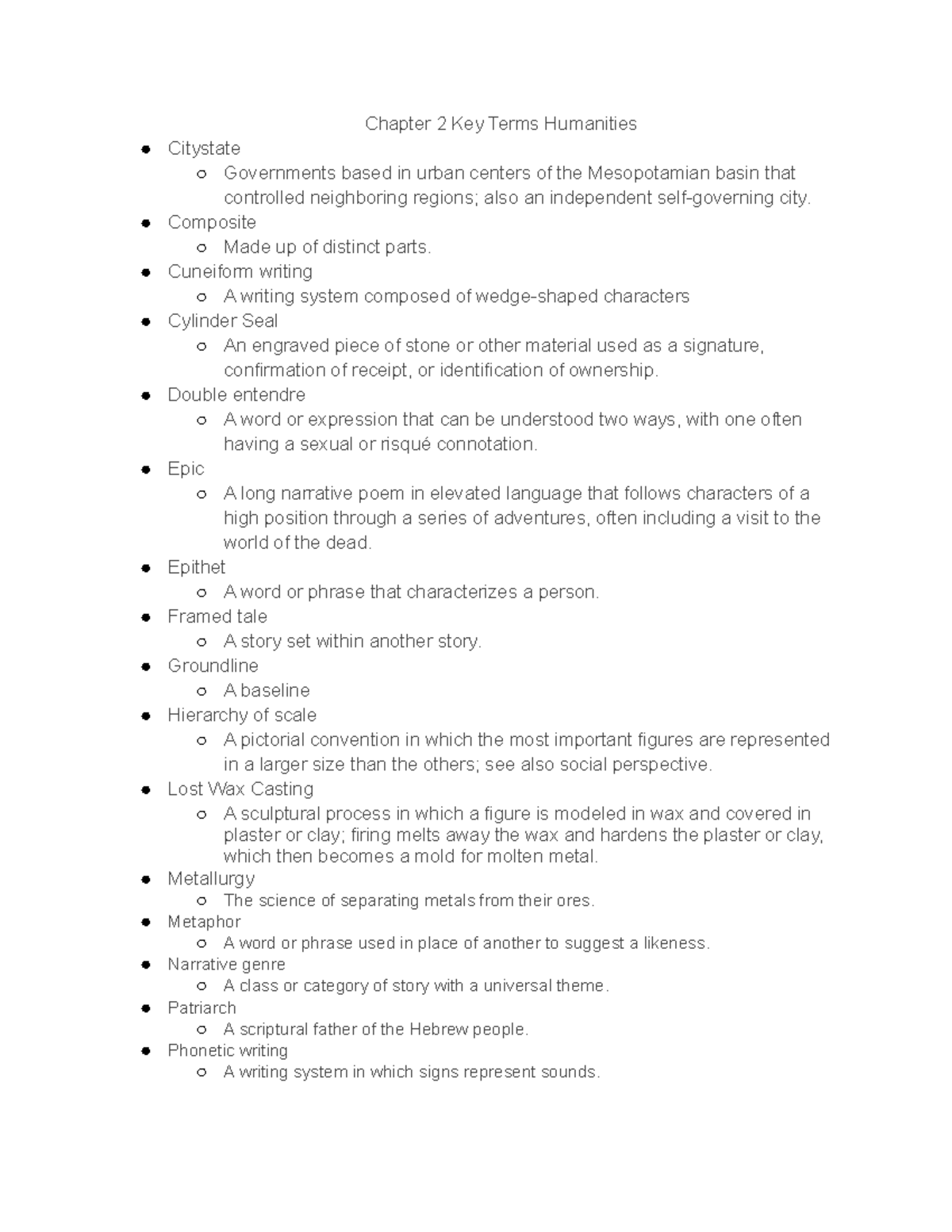 Chapter 2 Key Terms Humanities - Chapter 2 Key Terms Humanities ...