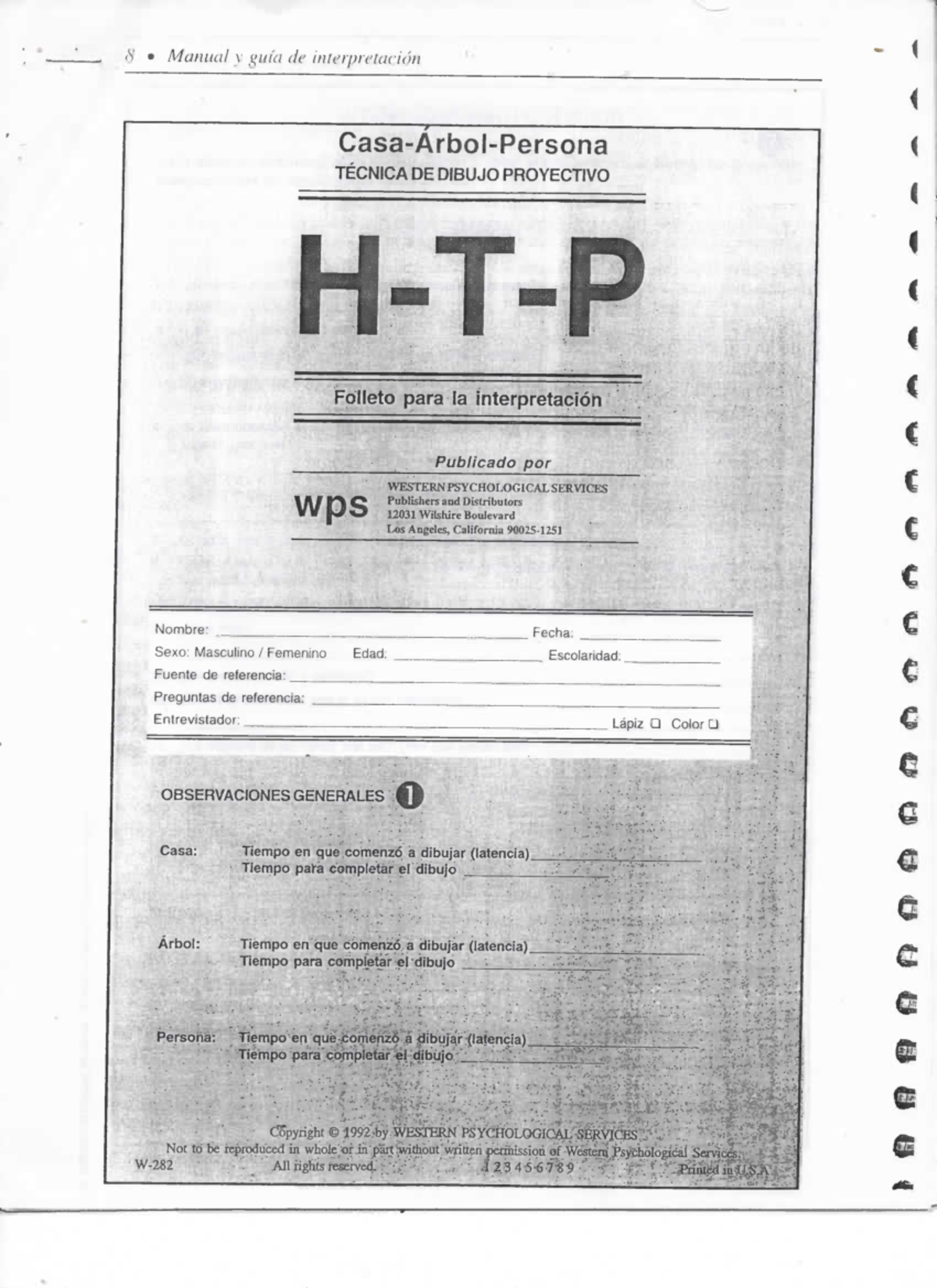Htp - Pruebas proyectivas - 8 Manual V guía de interpretación TÉCNICA ...