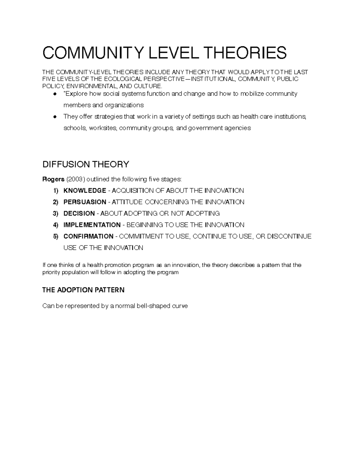 HS 2250A Ch 2 Textbook Community level theories - COMMUNITY LEVEL ...